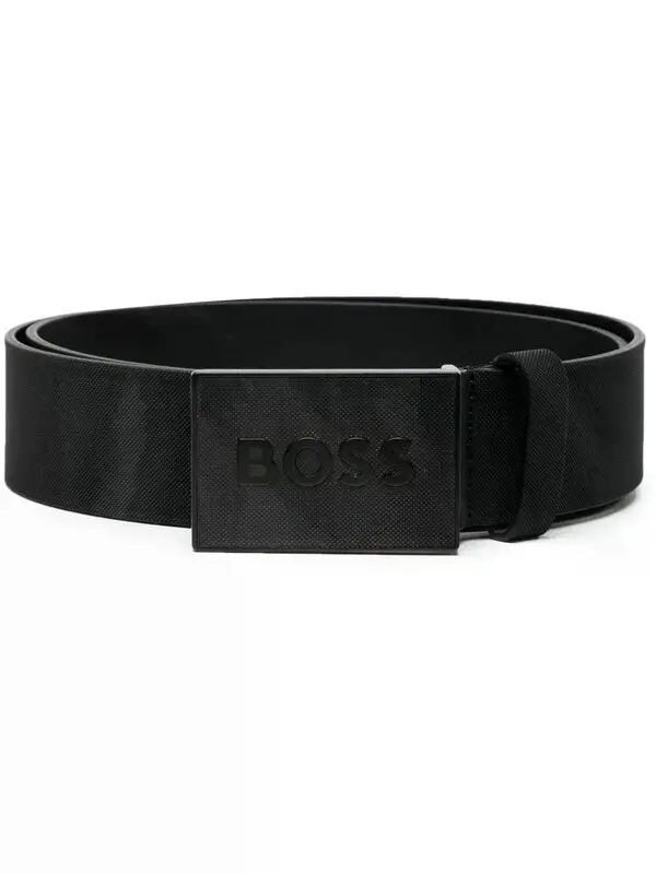 BOSS Logo-plaque Leather Belt - Black