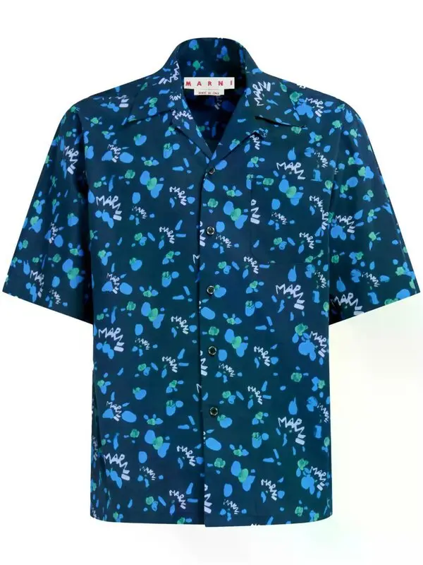 Marni Graphic-print Cotton Shirt - Blue
