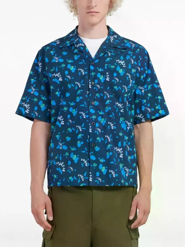 Marni Graphic-print Cotton Shirt - Blue