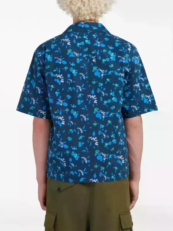 Marni Graphic-print Cotton Shirt - Blue