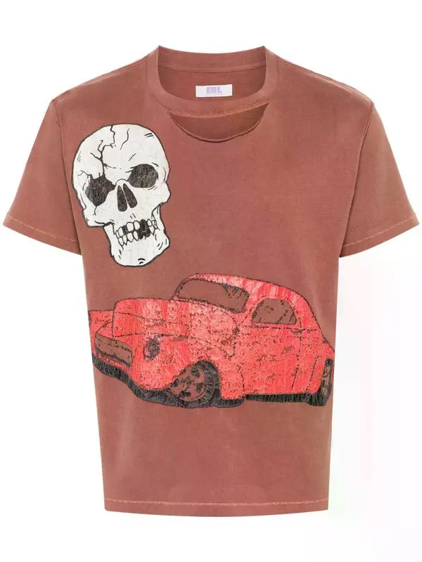 ERL Skull-print Cotton T-shirt - Brown
