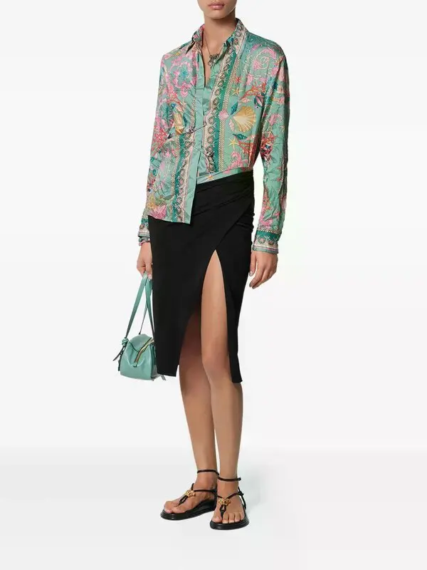 Versace Underwater Barocco Draped Midi Skirt