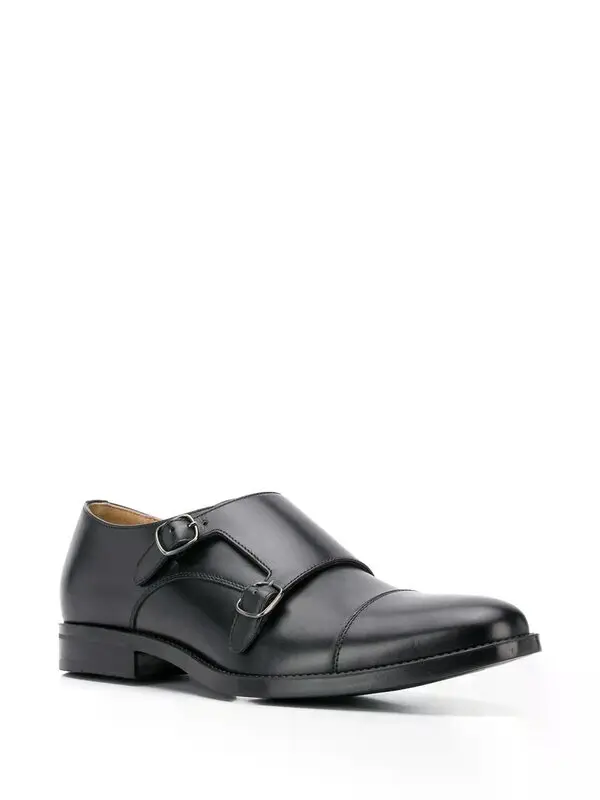 SCAROSSO Leather Monk Strap Shoes - Black