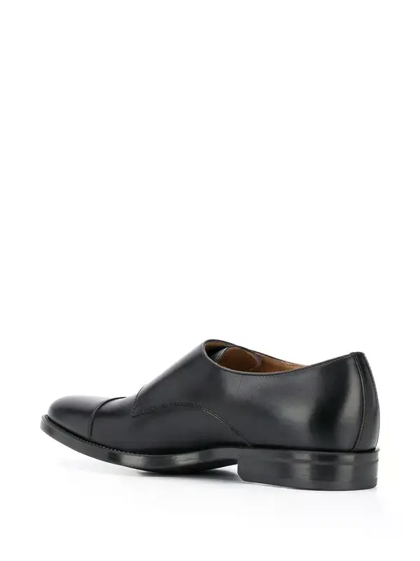 SCAROSSO Leather Monk Strap Shoes - Black