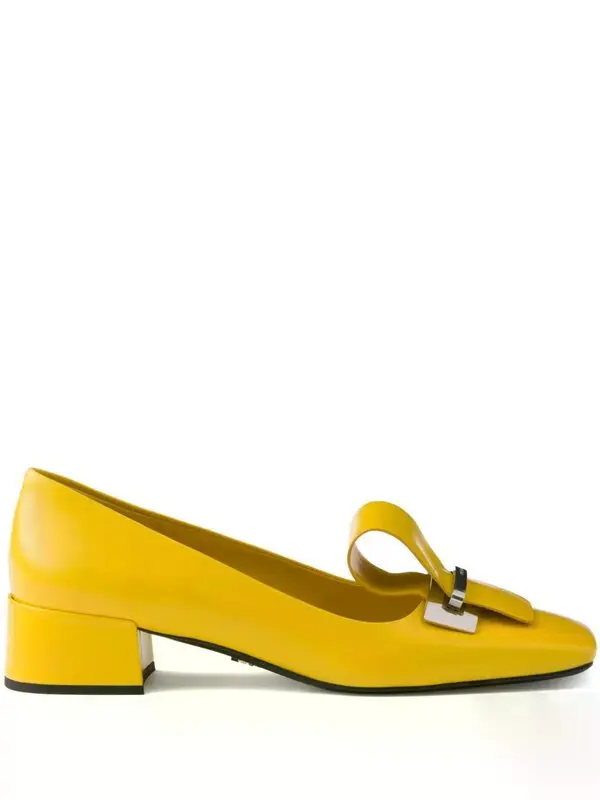 Prada 35mm Brushed Leather Block Heel Pumps - Yellow