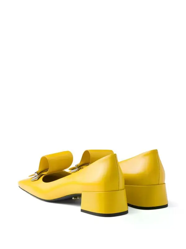 Prada 35mm Brushed Leather Block Heel Pumps - Yellow