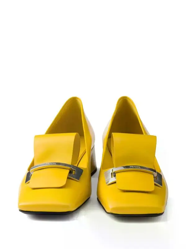 Prada 35mm Brushed Leather Block Heel Pumps - Yellow