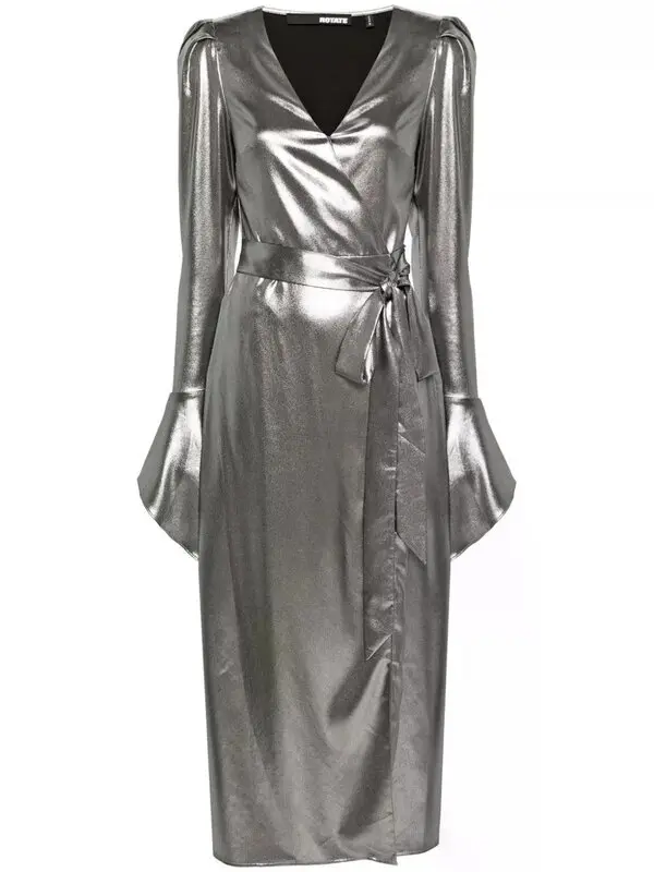 ROTATE BY BIRGER CHRISTENSEN Lamé Wrap Midi Dress