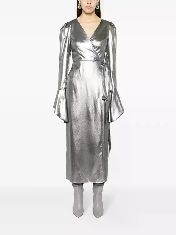 ROTATE BY BIRGER CHRISTENSEN Lamé Wrap Midi Dress
