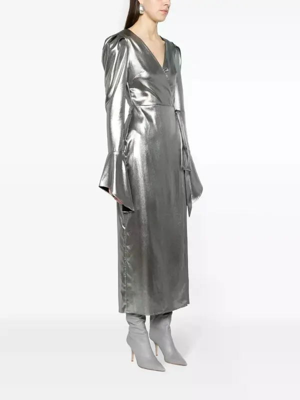 ROTATE BY BIRGER CHRISTENSEN Lamé Wrap Midi Dress