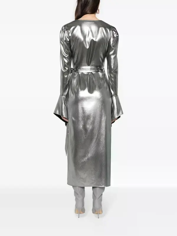 ROTATE BY BIRGER CHRISTENSEN Lamé Wrap Midi Dress