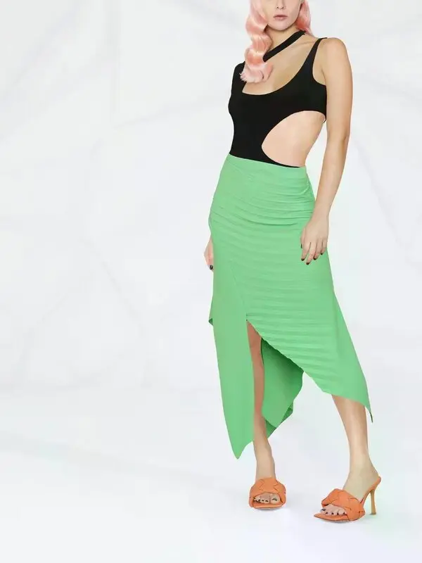 A.W.A.K.E. Mode Pleated Asymmetric Midi Skirt