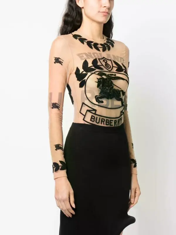 Burberry Embroidered Stretch Tulle Bodysuit