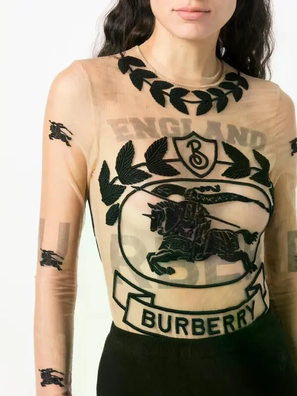 Burberry Embroidered Stretch Tulle Bodysuit