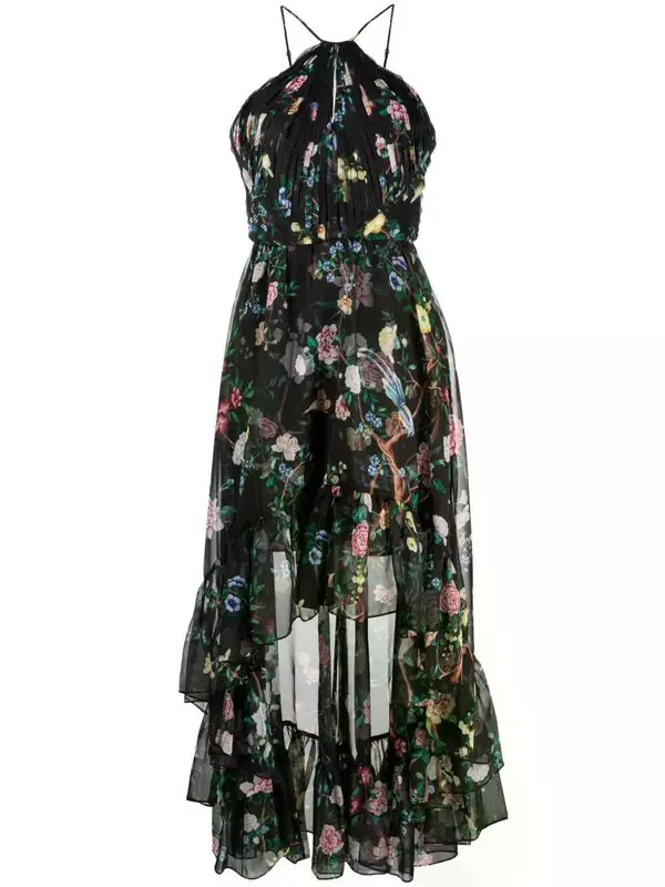Marchesa Floral-print Halterneck Dress - Black