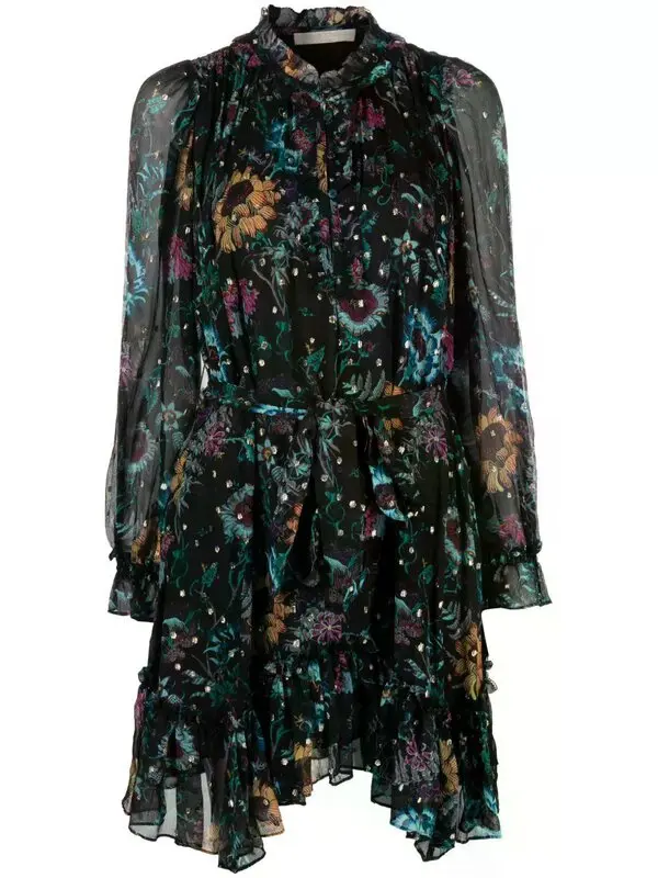 Ulla Johnson Floral-print Silk-blend Dress With Lurex Detailing - Black