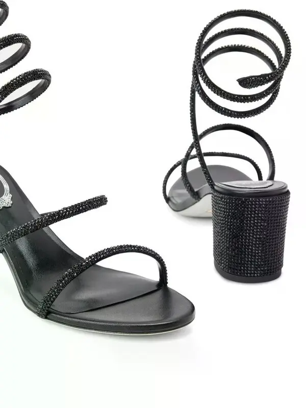 Rene Caovilla Satin Rhinestone Embellished High Block Heel Sandals