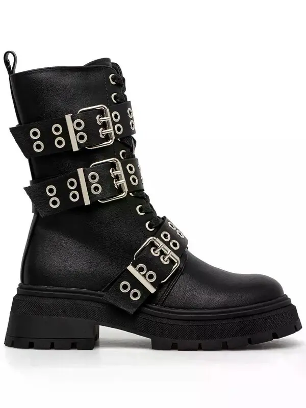 TWINSET Leather Buckled Lace-up Boots