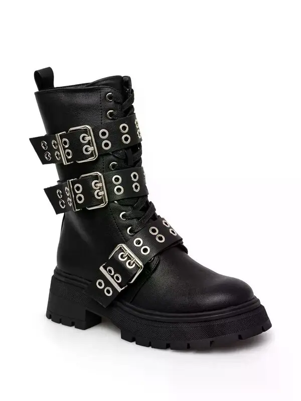 TWINSET Leather Buckled Lace-up Boots