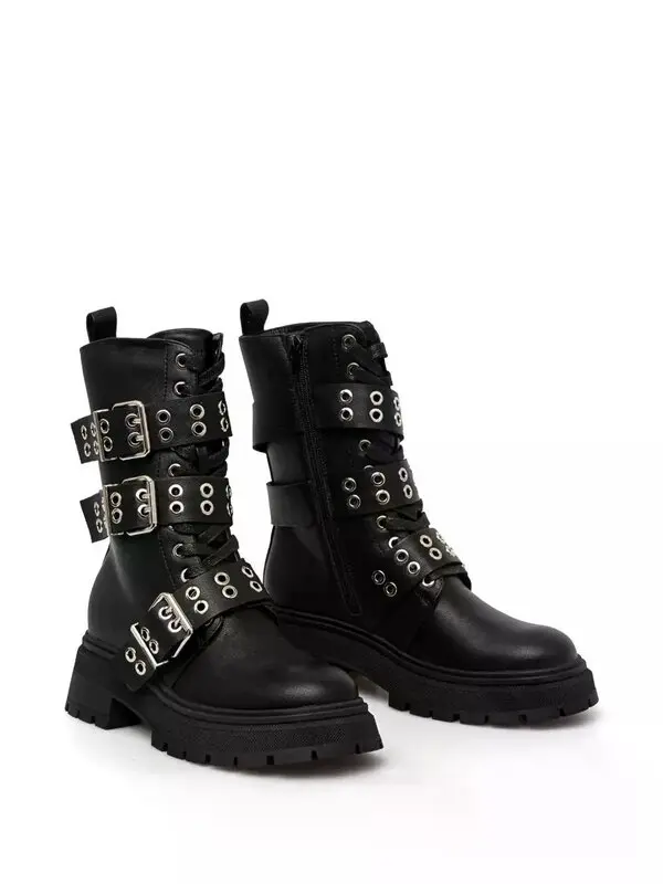 TWINSET Leather Buckled Lace-up Boots
