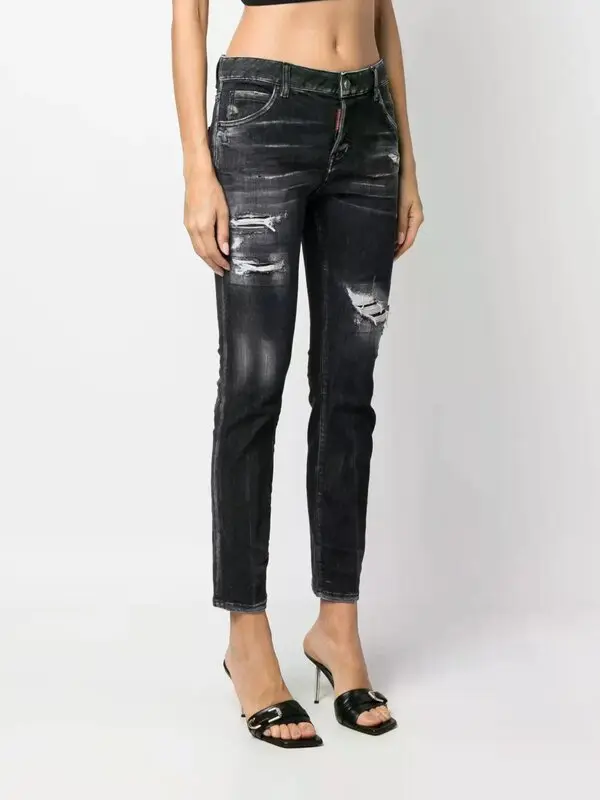 Dsquared2 Distressed Cropped Skinny Jeans - Black