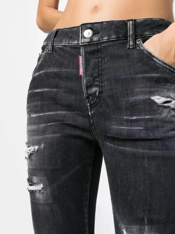 Dsquared2 Distressed Cropped Skinny Jeans - Black