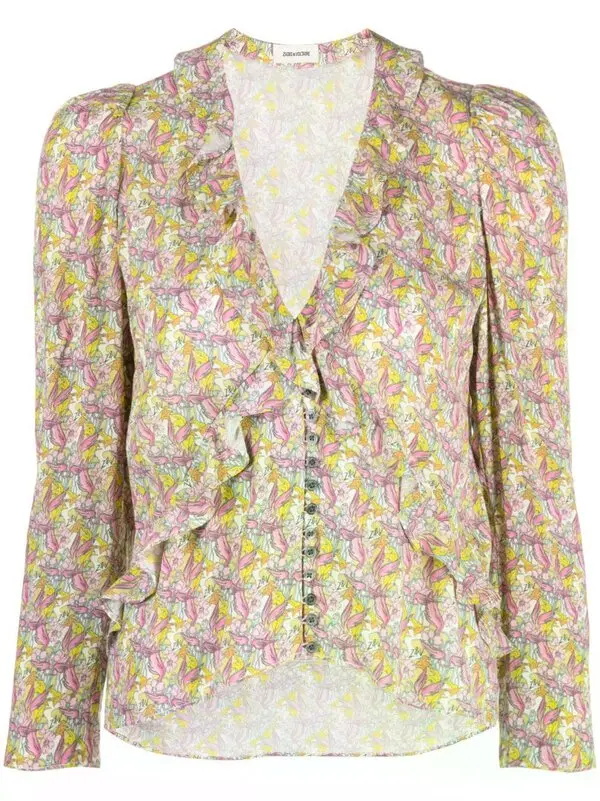 Zadig&Voltaire Tresse Ruffled Long-sleeve Blouse - Neutrals