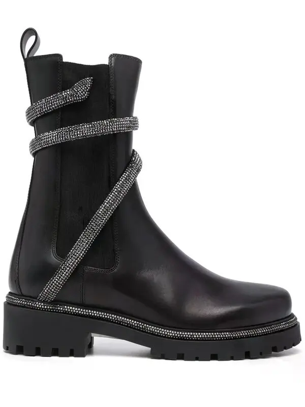 Rene Caovilla Snake-embellished Leather Ankle Boots - Black