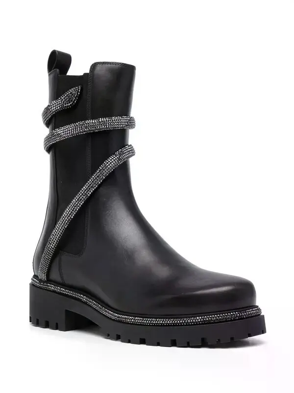 Rene Caovilla Snake-embellished Leather Ankle Boots - Black