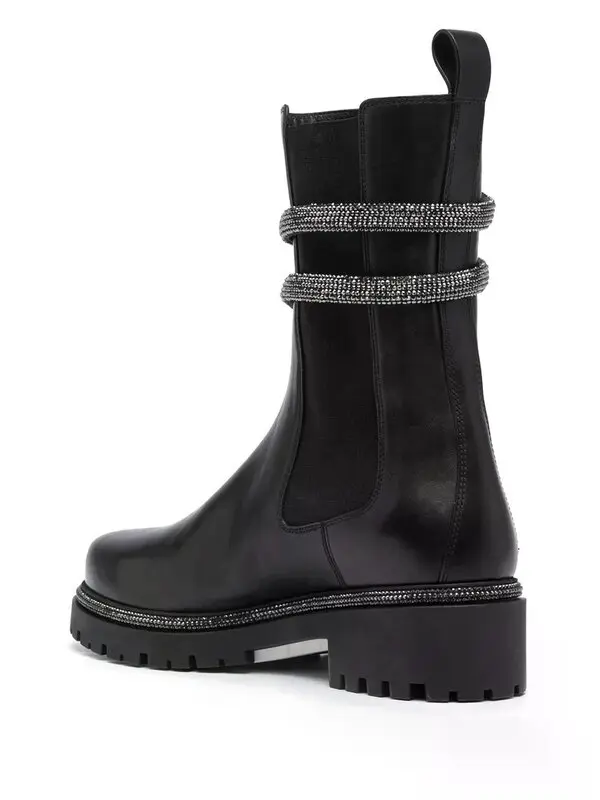Rene Caovilla Snake-embellished Leather Ankle Boots - Black