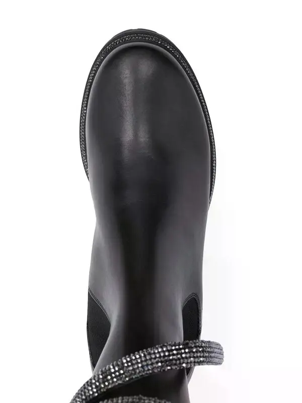 Rene Caovilla Snake-embellished Leather Ankle Boots - Black