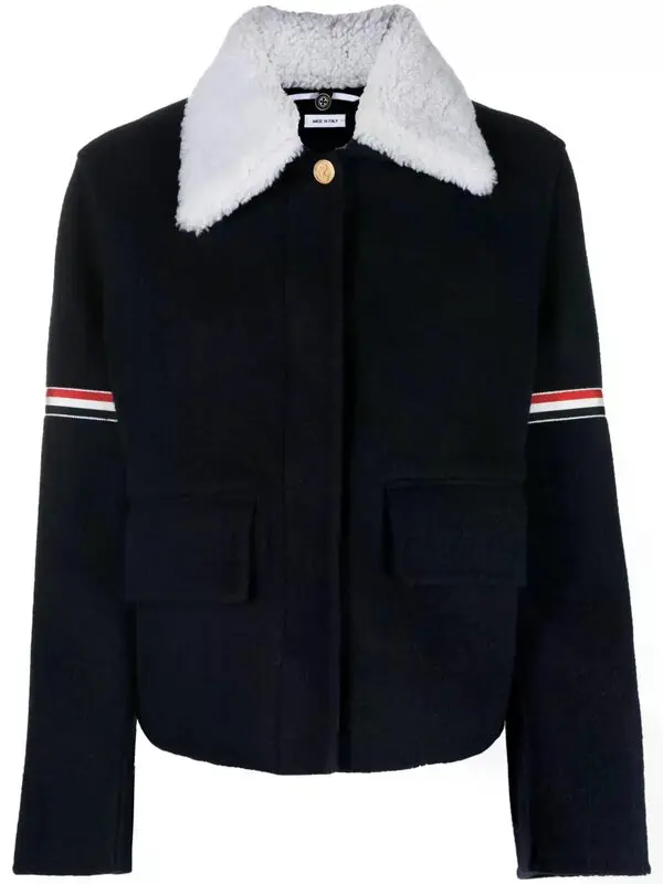 Thom Browne Rwb-striped Shearling-collar Jacket