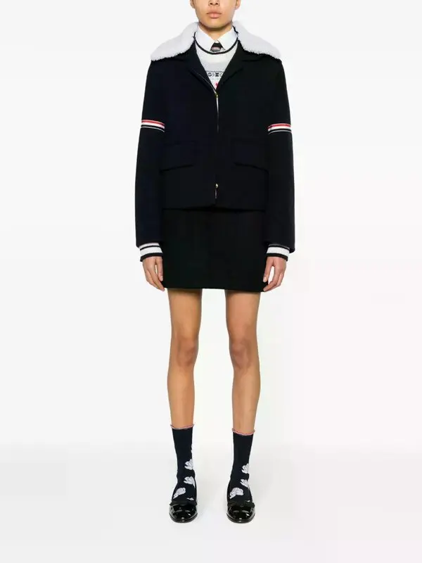 Thom Browne Rwb-striped Shearling-collar Jacket