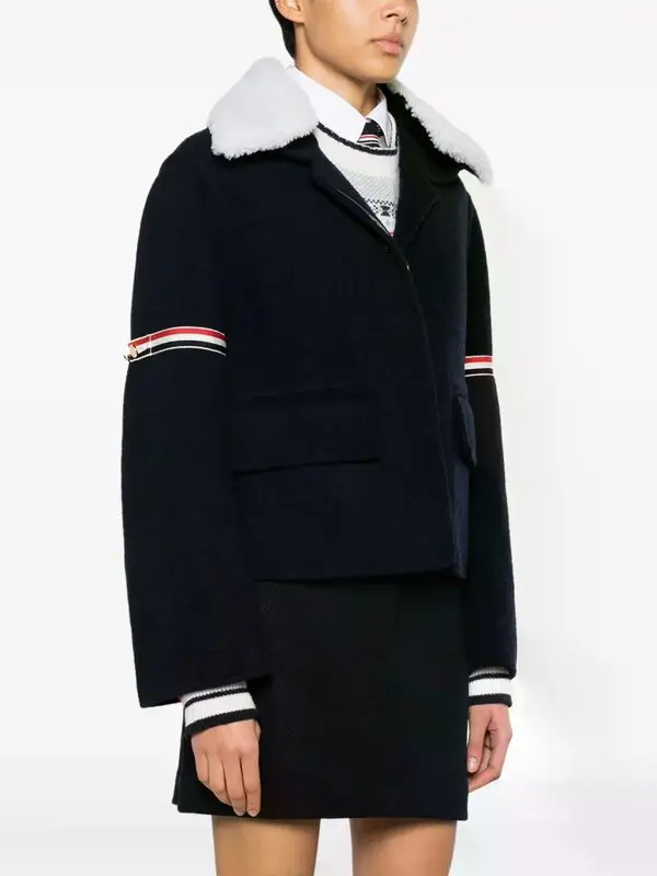 Thom Browne Rwb-striped Shearling-collar Jacket