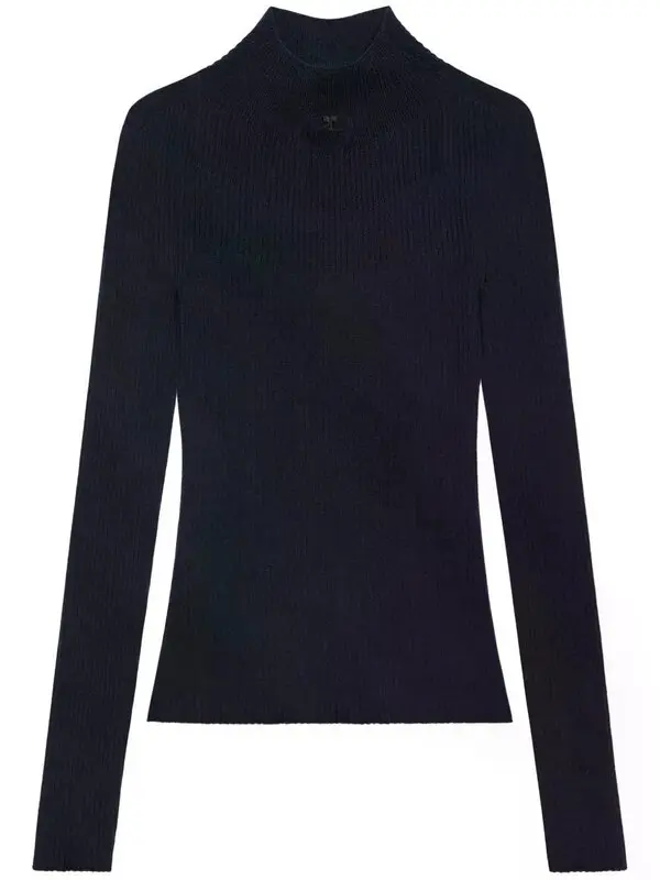 COURREGES Mock-neck Ribbed Jumper - Blue