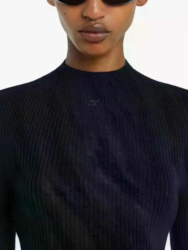 COURREGES Mock-neck Ribbed Jumper - Blue