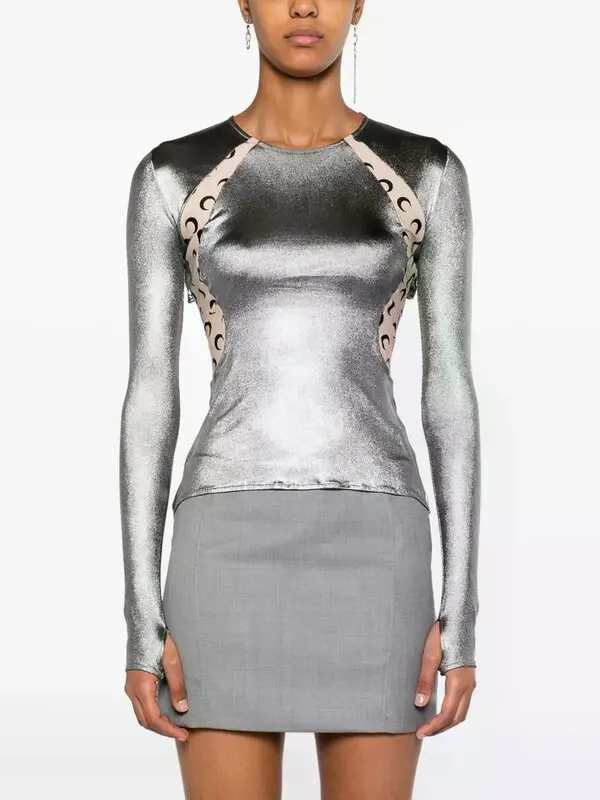 MARINE SERRE Metallic Crescent Moon Paneled Long Sleeve Top