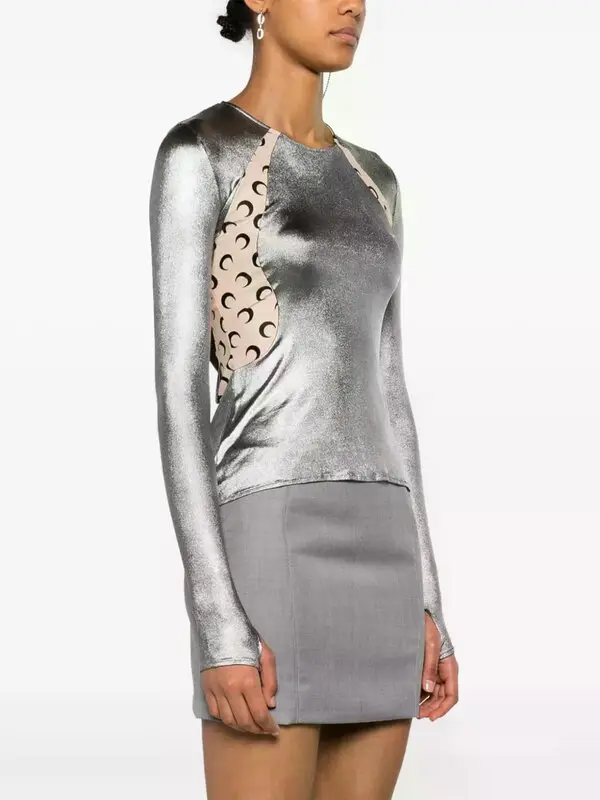 MARINE SERRE Metallic Crescent Moon Paneled Long Sleeve Top