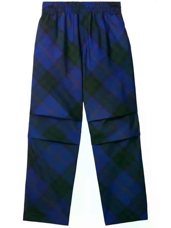 Burberry Equestrian Knight Embroidered Checkered Twill Trousers - Blue