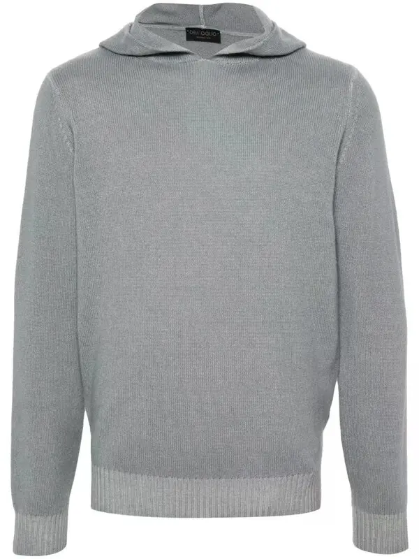 DELL'OGLIO Wool-cashmere Blend Knitted Hoodie - Grey