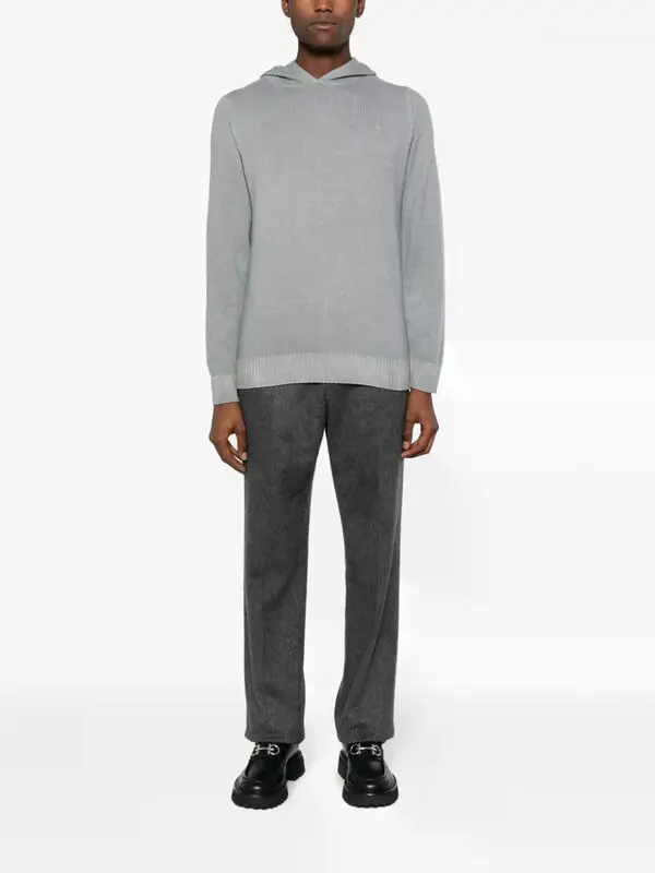 DELL'OGLIO Wool-cashmere Blend Knitted Hoodie - Grey