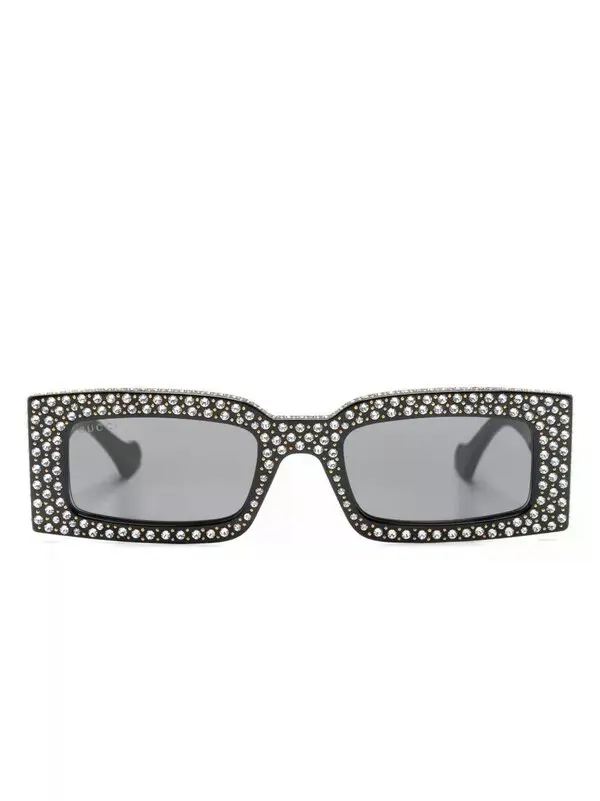 Gucci Embellished Rectangle-frame Sunglasses - Black
