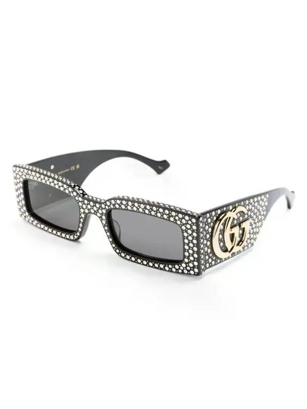 Gucci Embellished Rectangle-frame Sunglasses - Black