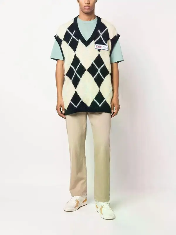 Palm Angels Logo-patch Argyle Knitted Vest