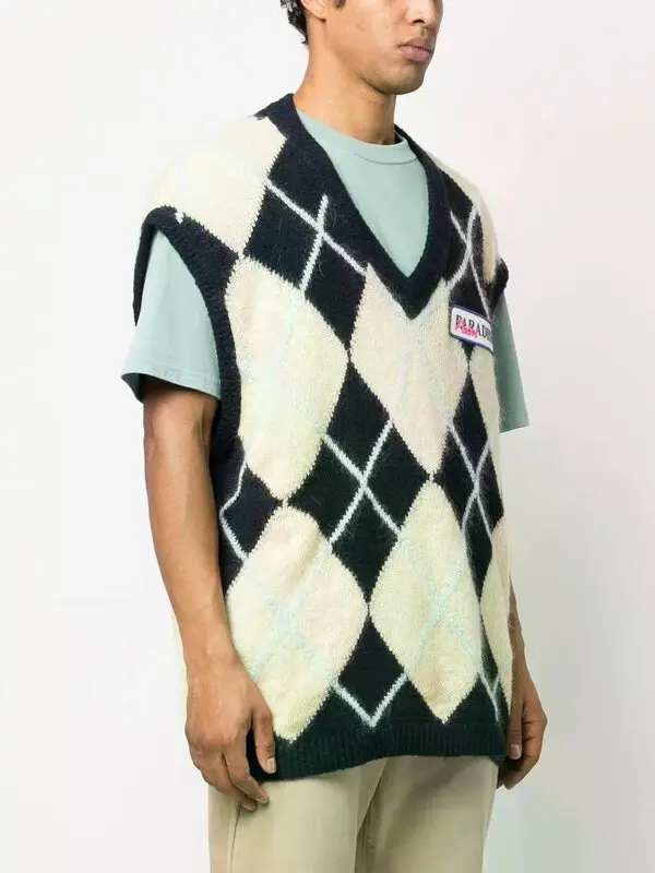 Palm Angels Logo-patch Argyle Knitted Vest
