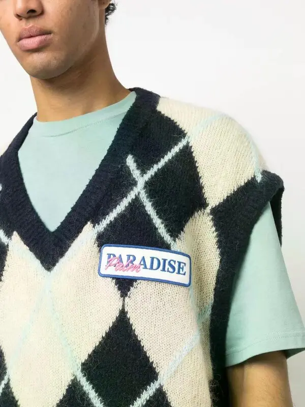 Palm Angels Logo-patch Argyle Knitted Vest