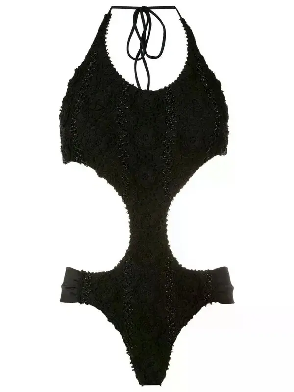 AMIR SLAMA Floral-lace Detail Halterneck Swimsuit - Red