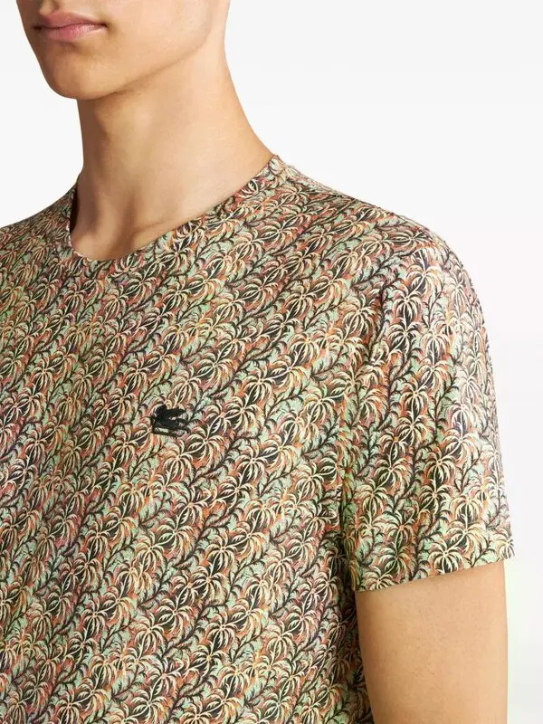 Etro Palm Tree-print Cotton T-shirt - Orange