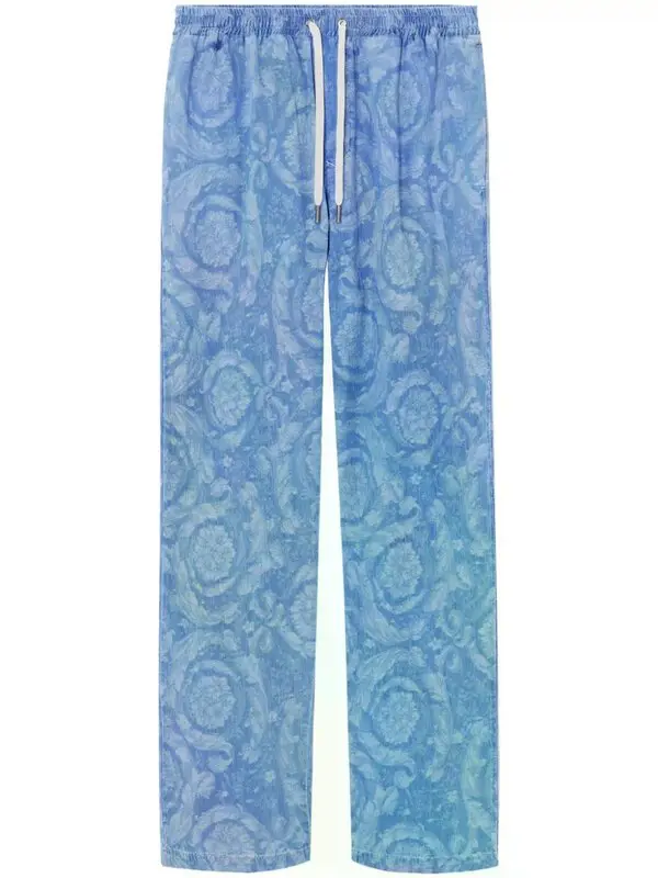 Versace Barocco Chambray Denim Trousers - Blue