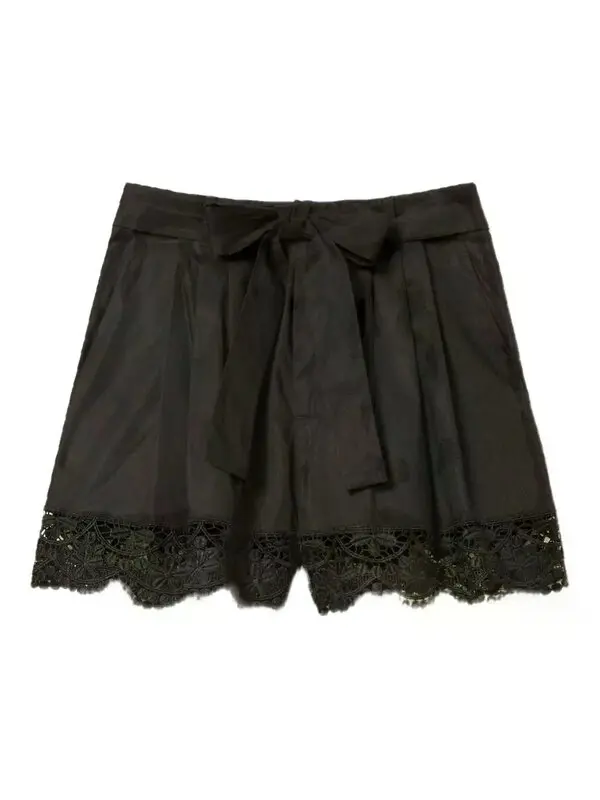 TWINSET Stretch-cotton Shorts With Lace Trim - Black